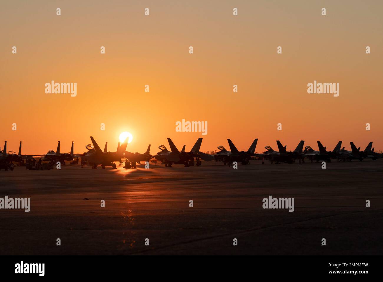 U.S. Air Force aircraft span the flight line during Checkered Flag 23-1 ...