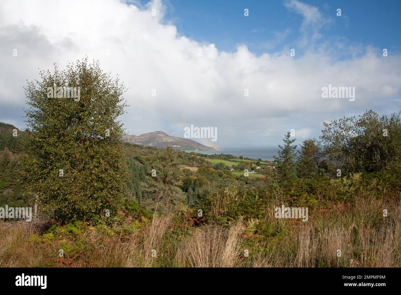 Rainbow Holy Island viewed from near The Giants Graves above Whiting ...