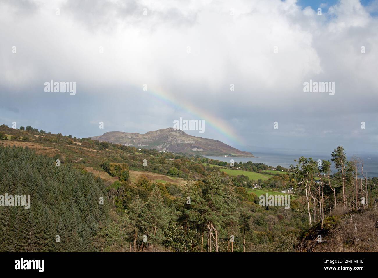 Rainbow Holy Island viewed from near The Giants Graves above Whiting ...