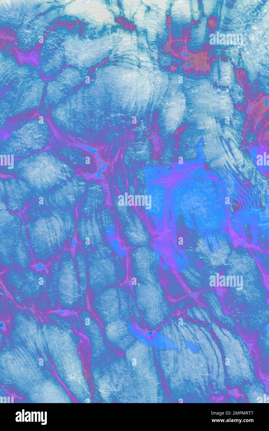 Abstract photo of glow in neon blue color of unusual surface texture ...