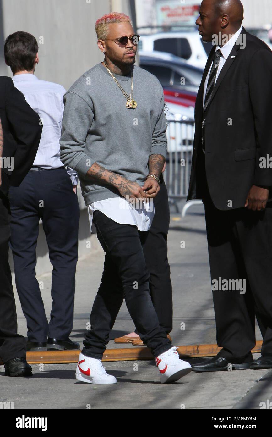 Chris Brown arrives to perform with Jaime Foxx at Jimmy Kimmel Live ...