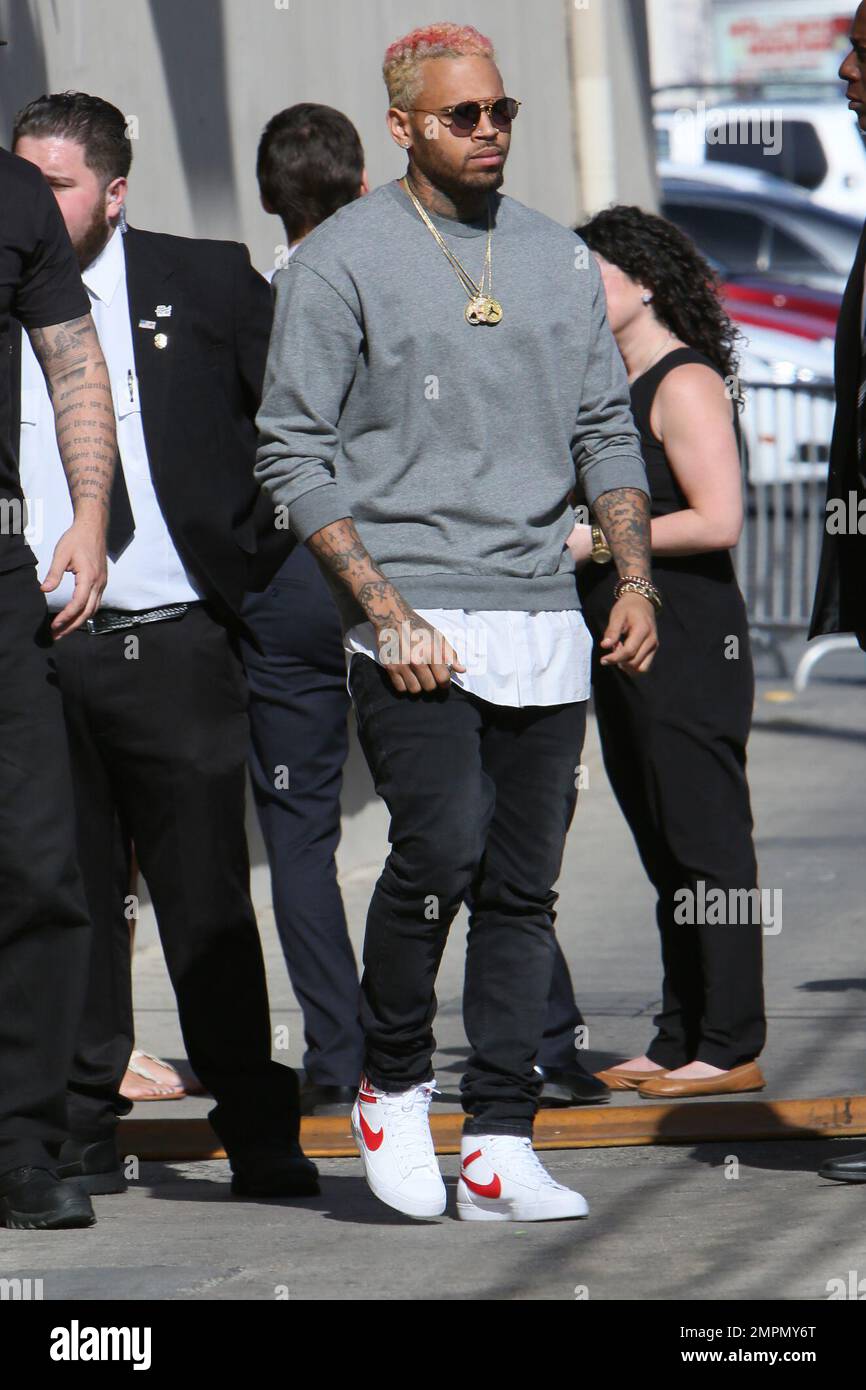 Chris Brown arrives to perform with Jaime Foxx at Jimmy Kimmel Live ...