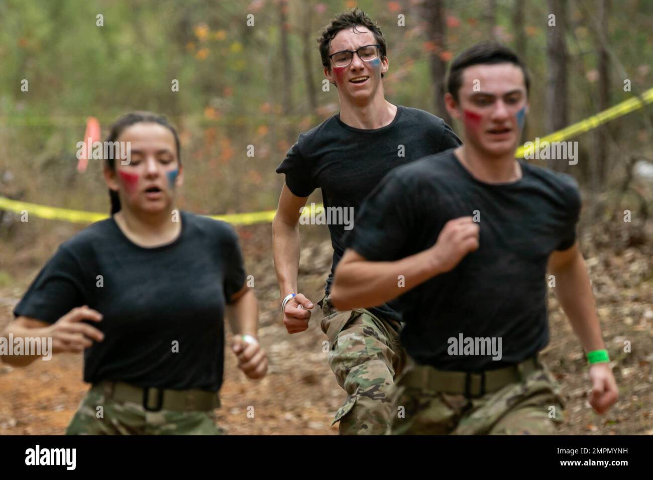 Army JROTC Cadets race downhill in the 5K run, one of the five events ...