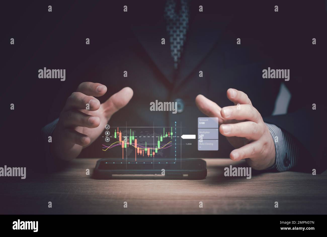 Ideas for investing in stocks and cryptocurrency. Businessman using ...