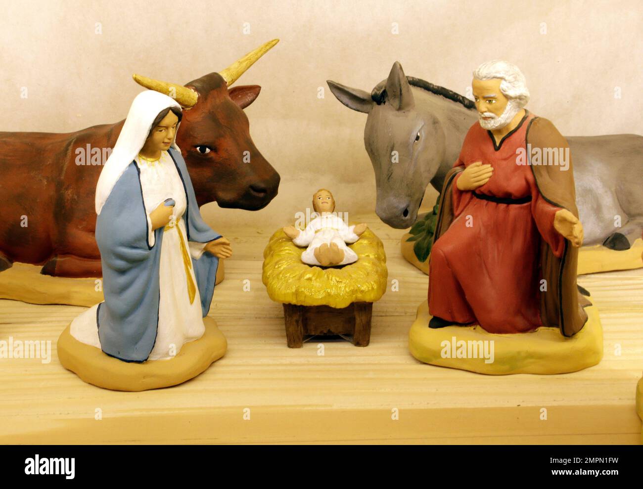 Christmas crib figures of Mary and Jospeh are pictured in the village ...