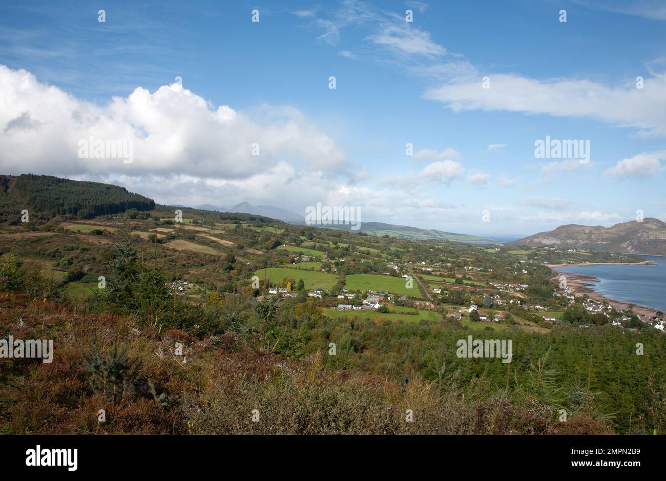 Rainbow and distant view of Goat Fell from the Giants Graves above ...