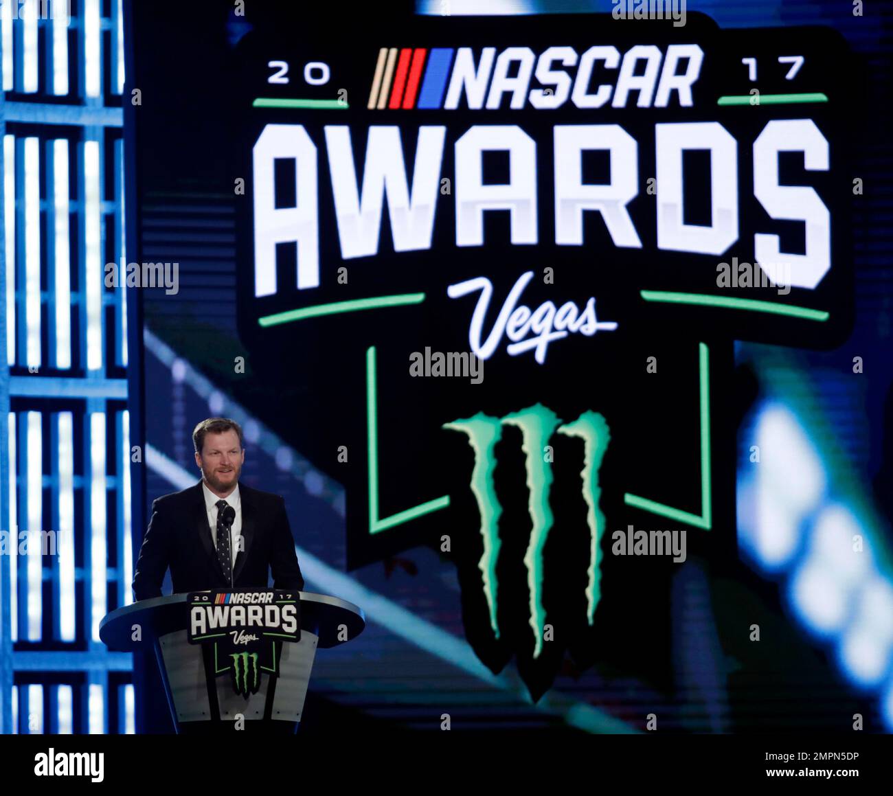 Dale Earnhardt Jr. speaks during the NASCAR Cup Series auto racing ...