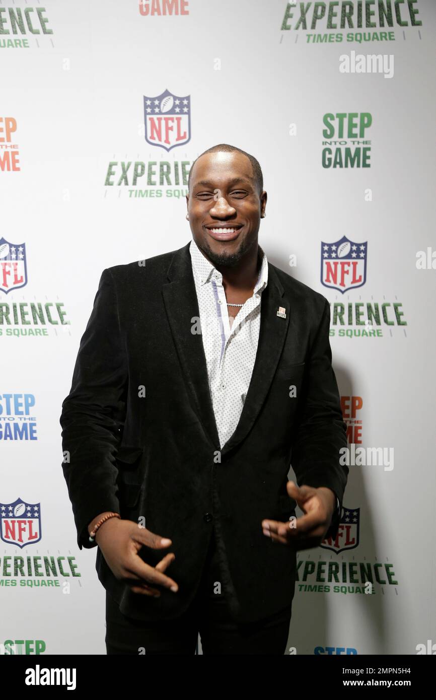 Philadelphia Eagles Aziz Shittu poses for a pictures at the opening of ...