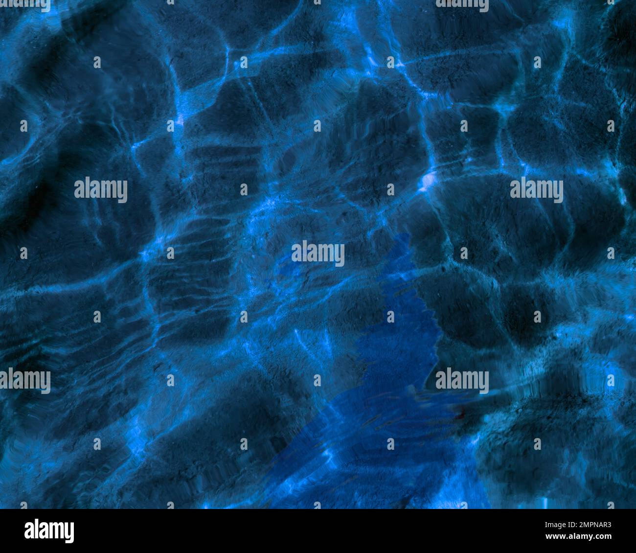 Abstract photo of a glowing water surface with blue light reflecting ...