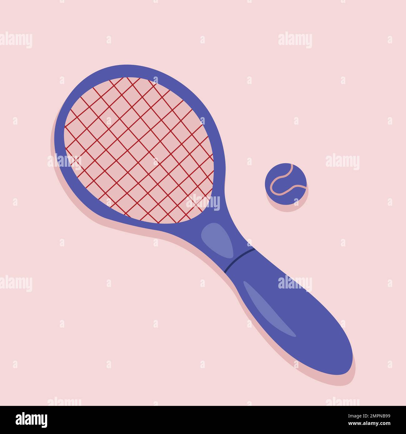 Tennis doodle racquet blue color on pink background isolated ...
