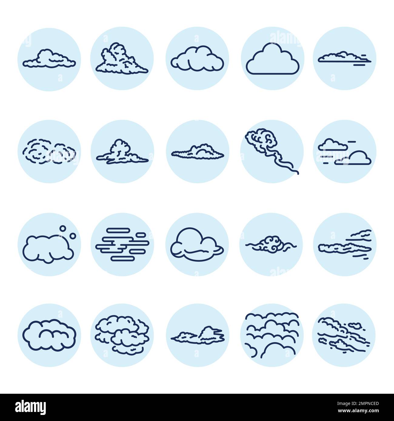 Clouds black line icons set. Atmospheric phenomenon. Meteorology ...