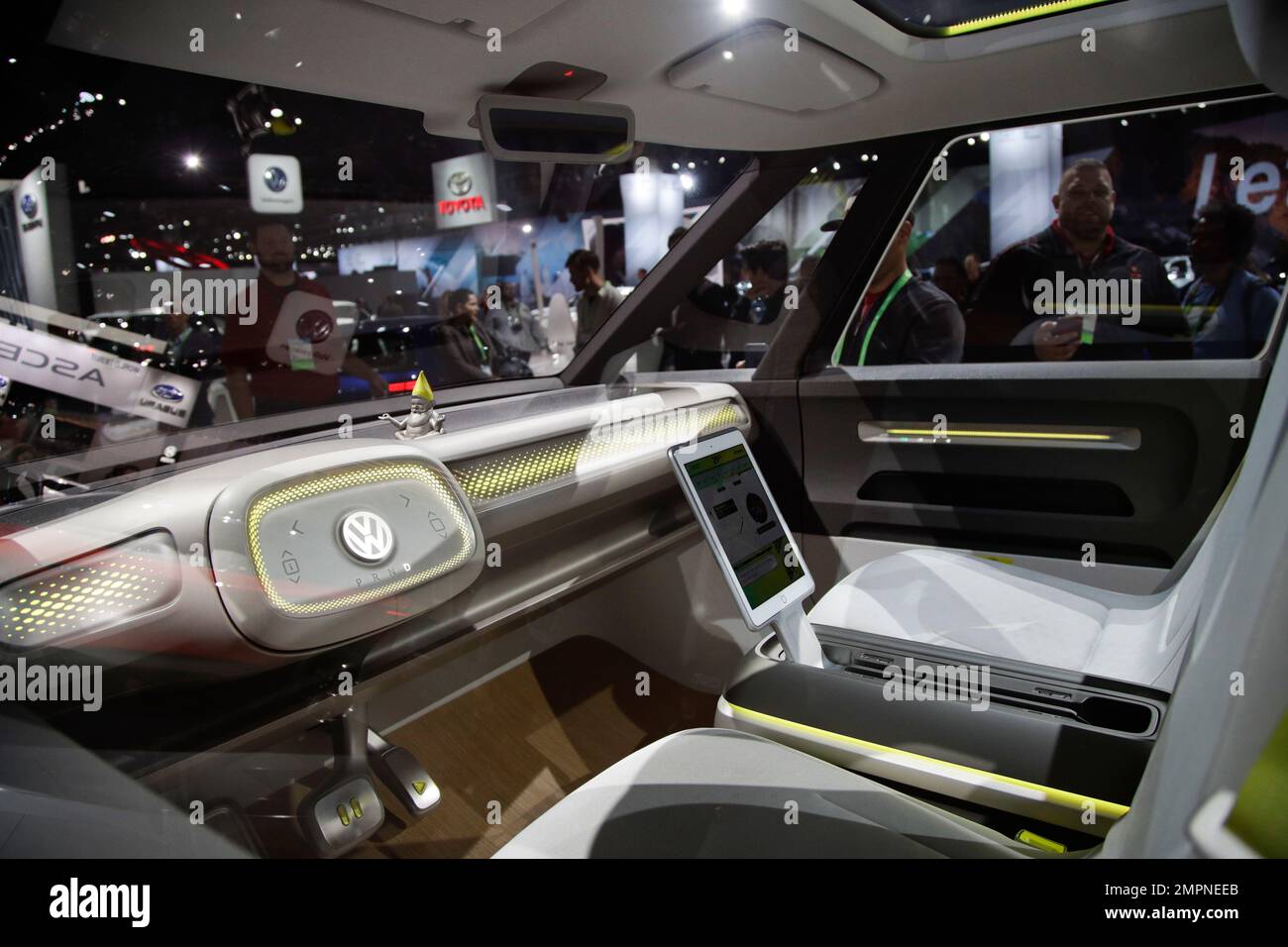 The interior of the Volkswagen I.D. Buzz concept is photographed at the ...