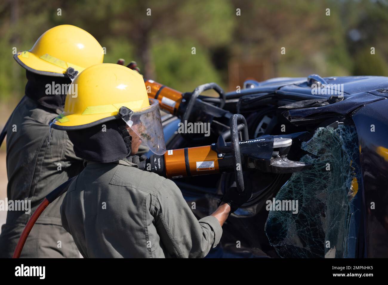 U.S. Marine Corps firefighters with aircraft recovery and firefighting ...
