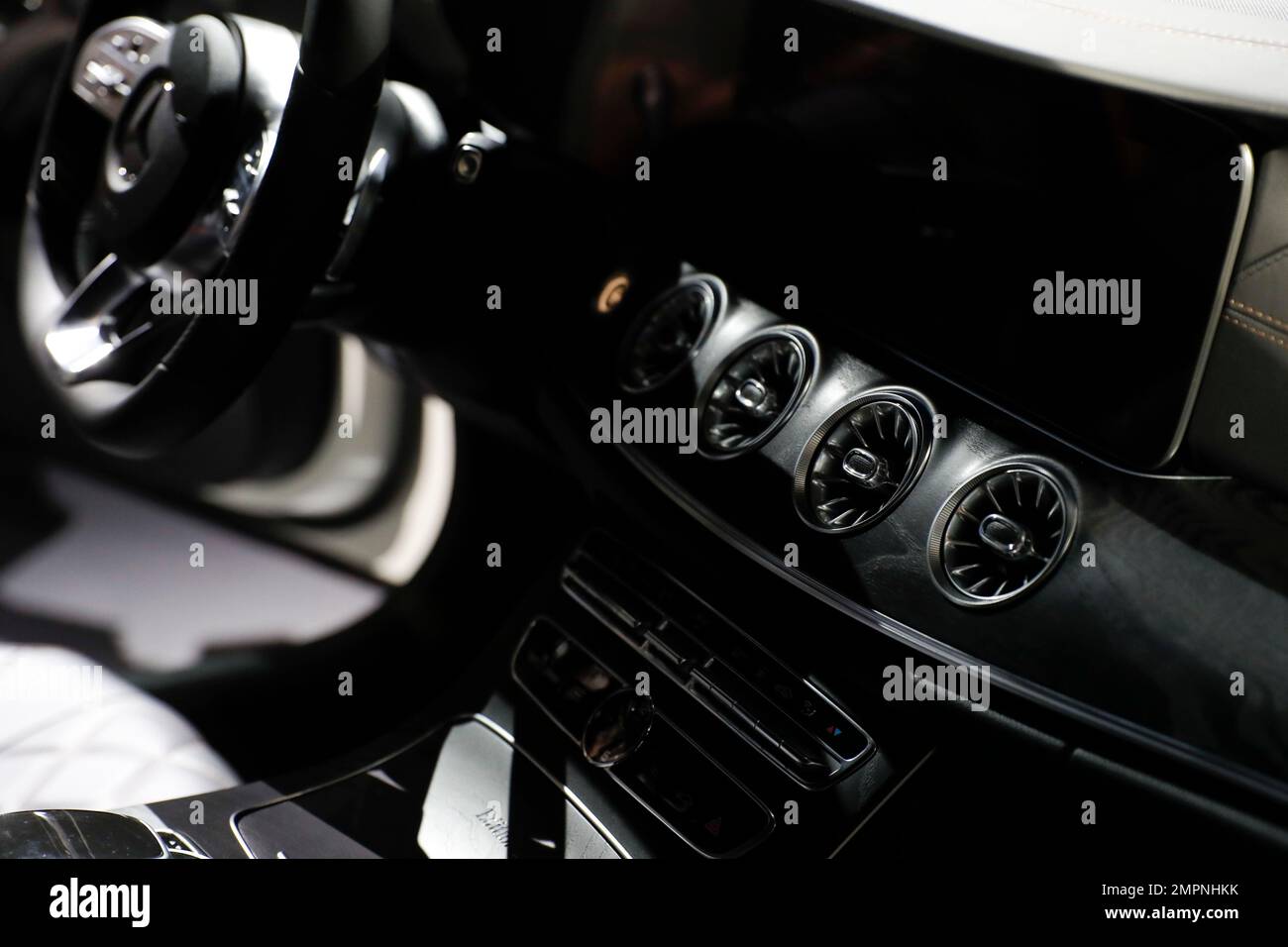 The interior of the 2019 Mercedes-Benz CLS coupe is revealed during the ...