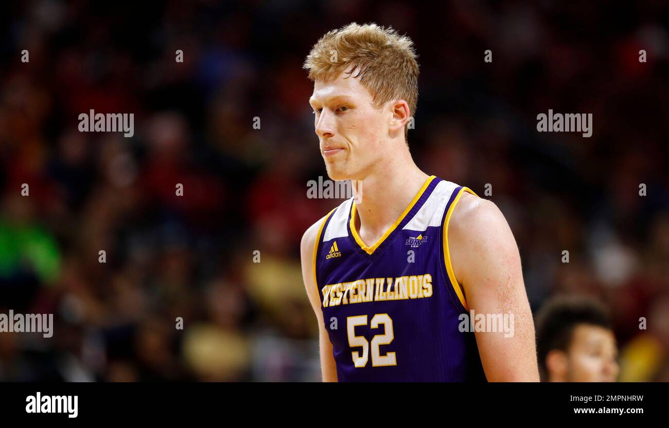 Western Illinois center Brandon Gilbeck runs up court during the first ...