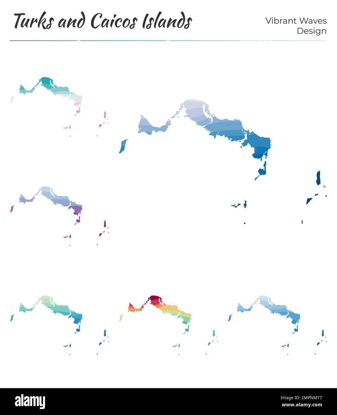 Set of vector maps of Turks and Caicos Islands. Vibrant waves design ...