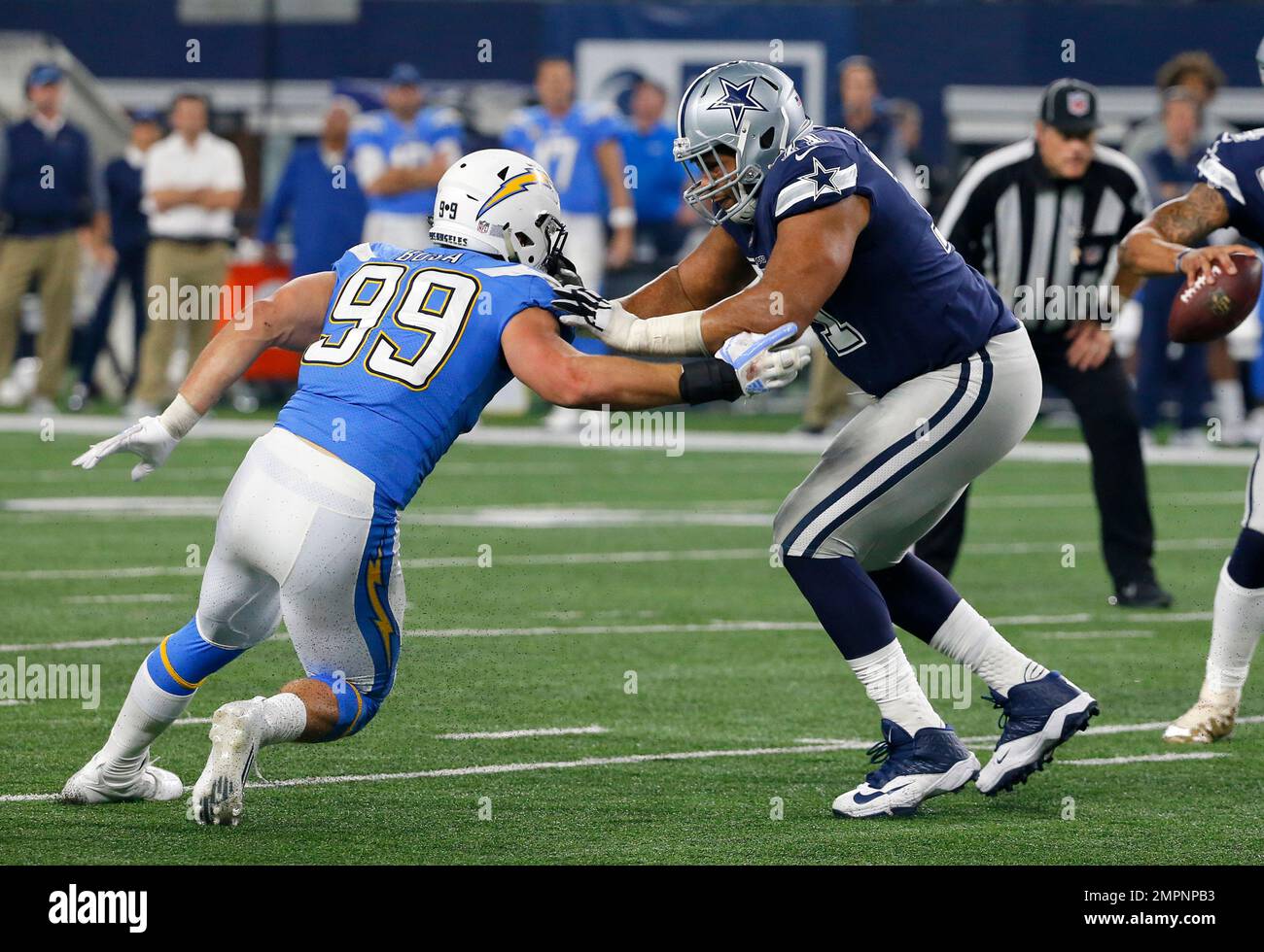 Los Angeles Chargers defensive end Joey Bosa (99) rushes as Dallas ...