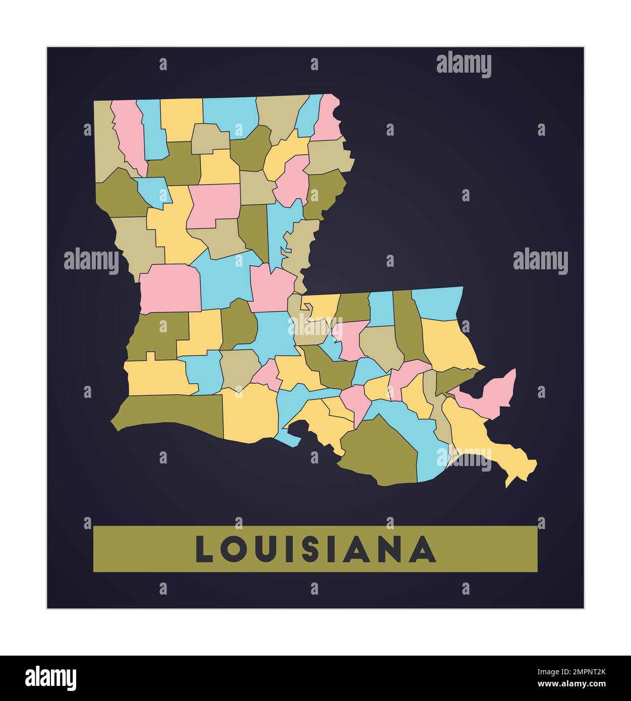 Louisiana map. US state poster with regions. Shape of Louisiana with US ...