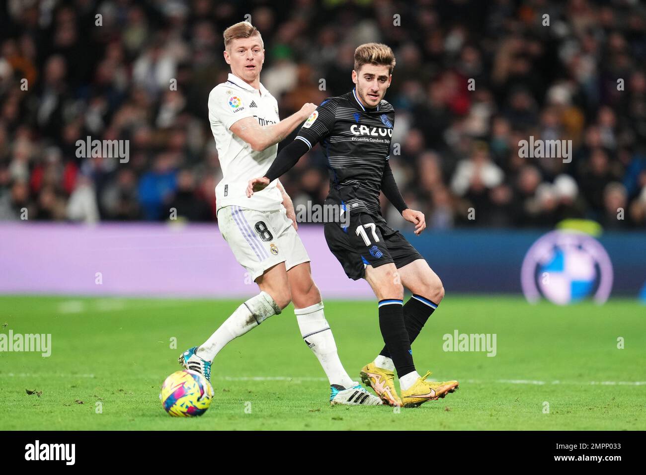 Toni Kroos of Real Madrid and Rafael Robert Navarro of Real Sociedad ...