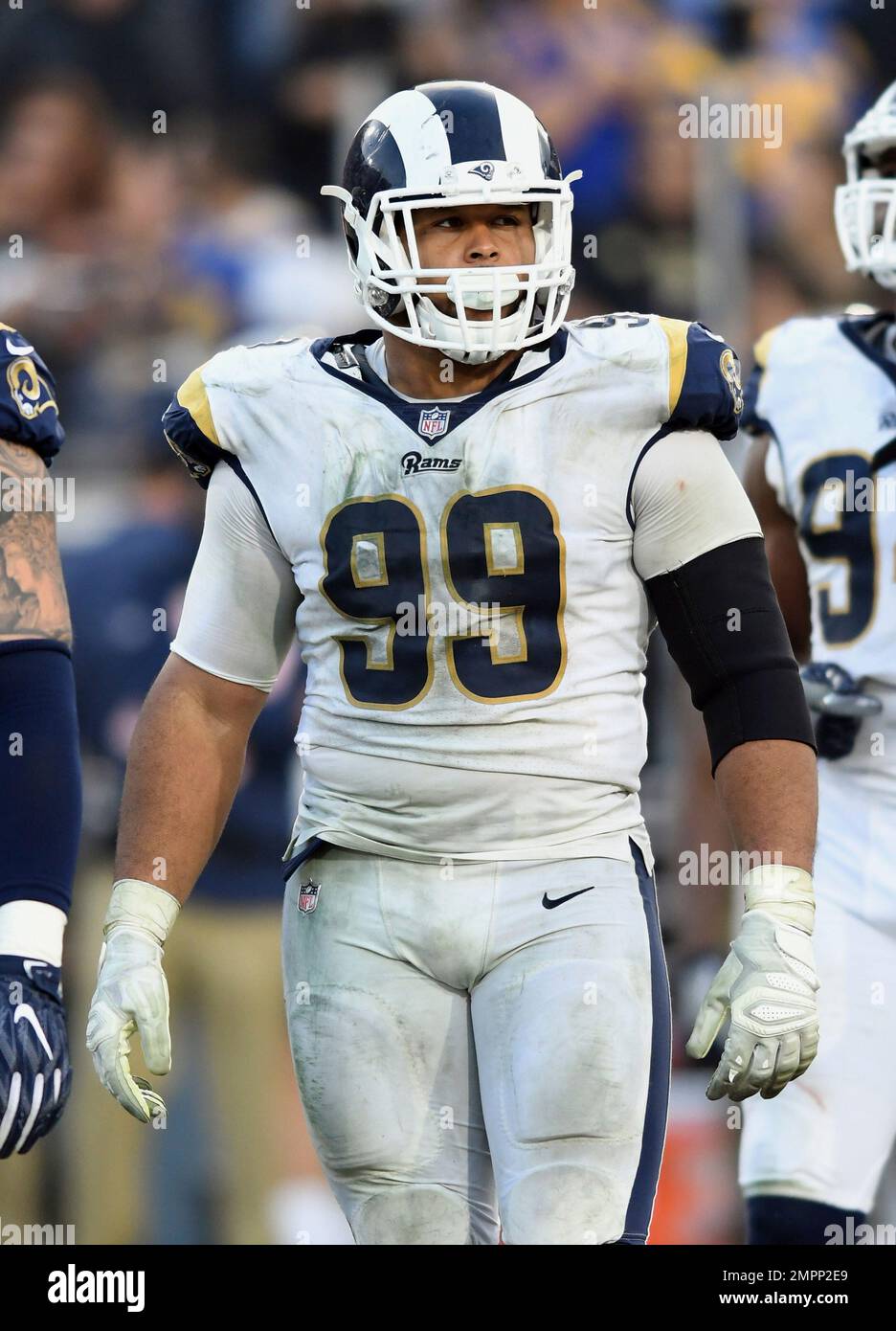 Los Angeles Rams defensive tackle Aaron Donald (99) on the field in the ...