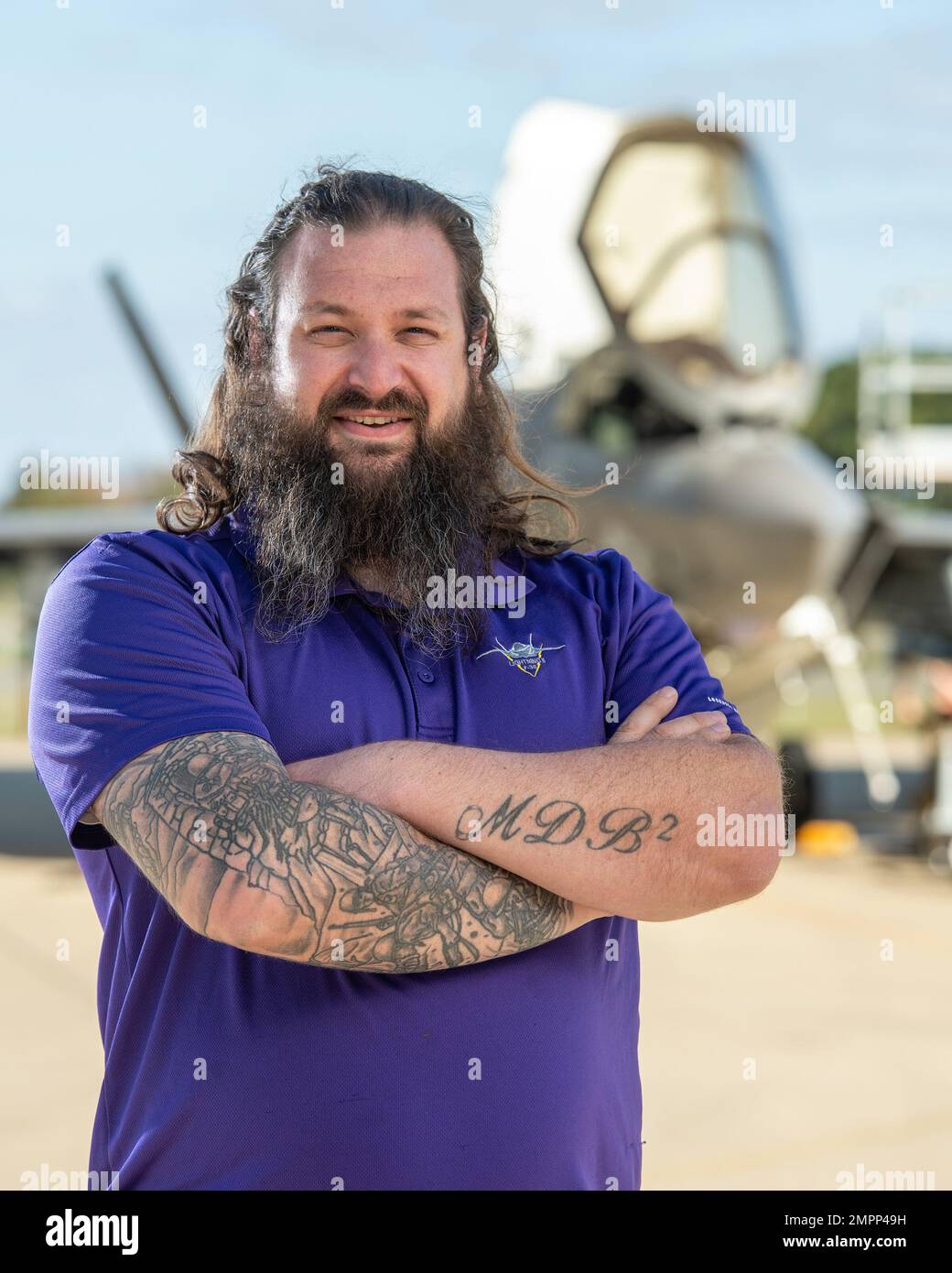 F-35B Lightning II aircraft BF-19 crew chief Matthew Berghorn poses in ...
