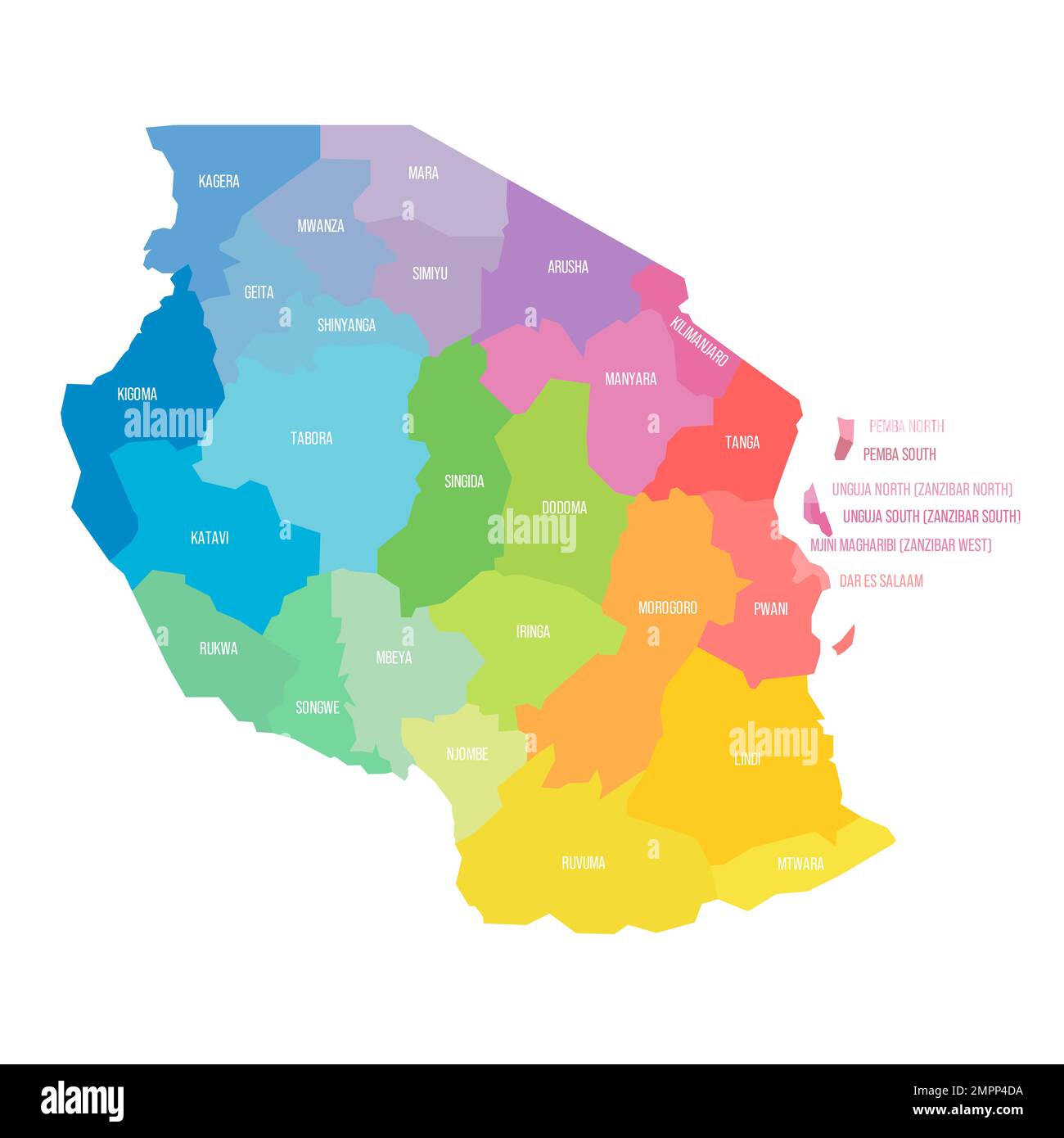 Tanzania Political Map Of Administrative Divisions Stock Vector Image