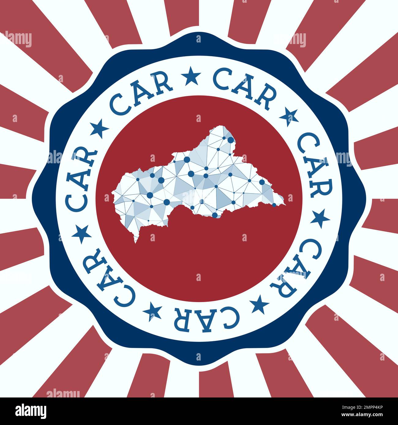 CAR Badge. Round logo of country with triangular mesh map and radial ...