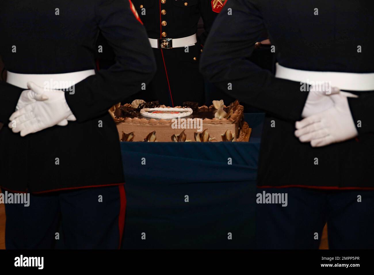A U.S. Marine Corps cake detail presents the traditional birthday cake ...