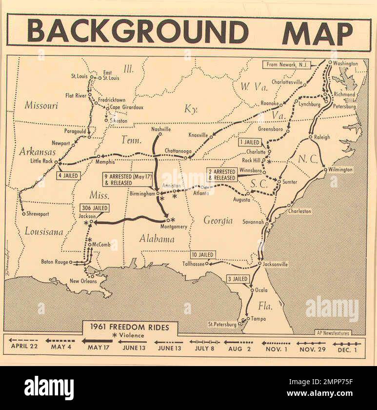 A Mississippi Freedom Rides map from 1961. (AP Photo Stock Photo - Alamy