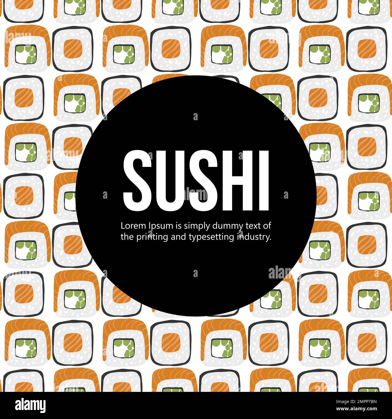 Sushi pattern background illustration set with black background frame ...