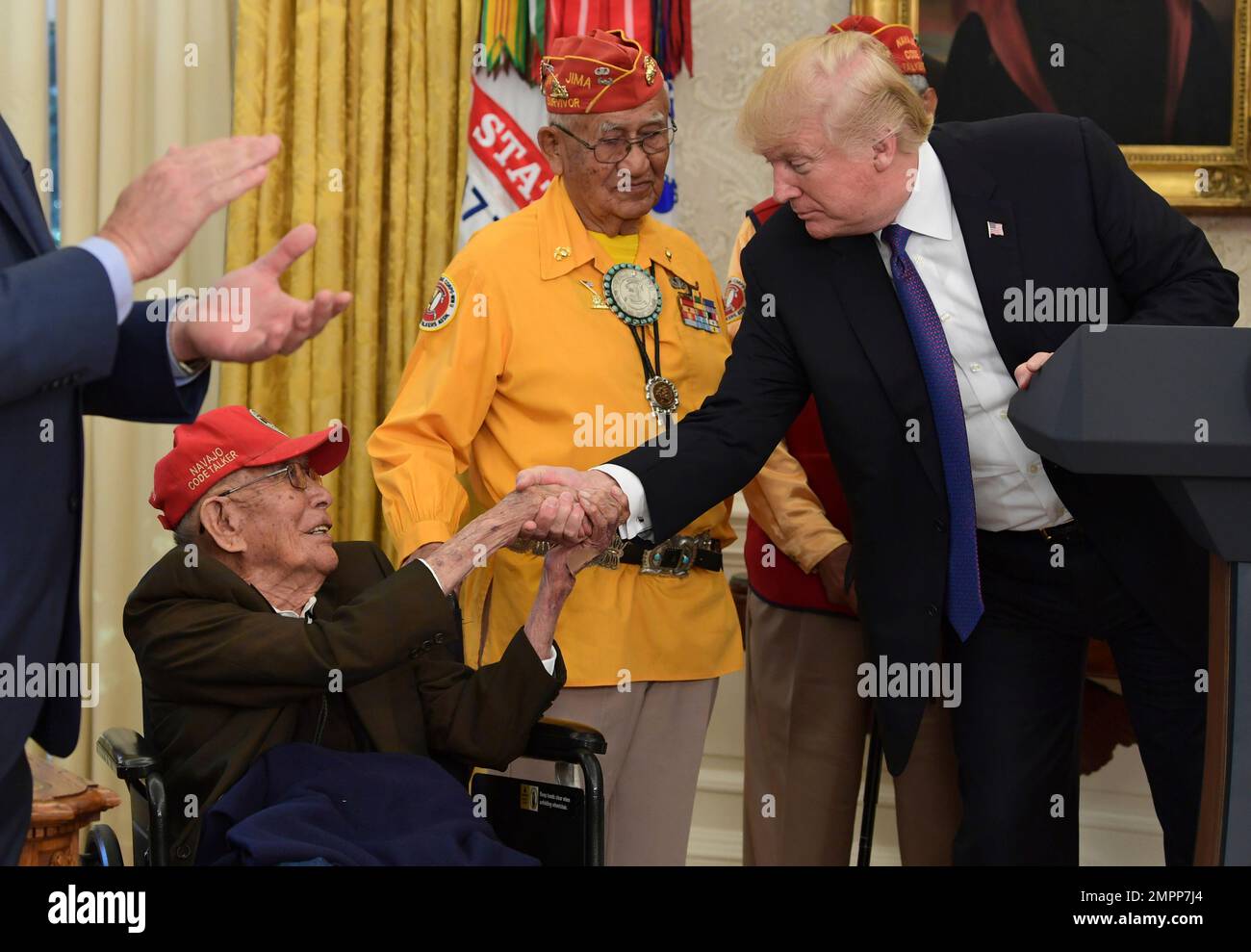 President Donald Trump meets with Navajo Code Talkers, Fleming Begaye ...