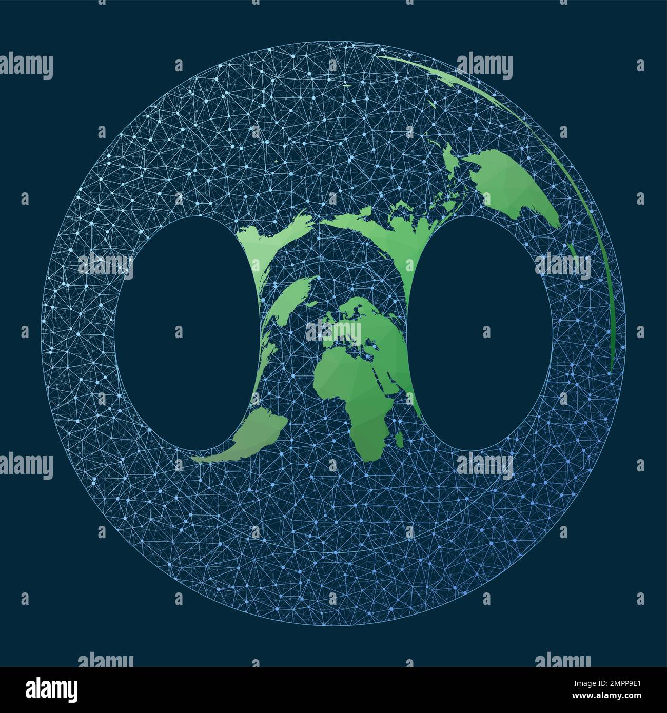 Communications Map Of The World Hammer Retroazimuthal Projection Green Low Poly World Map With