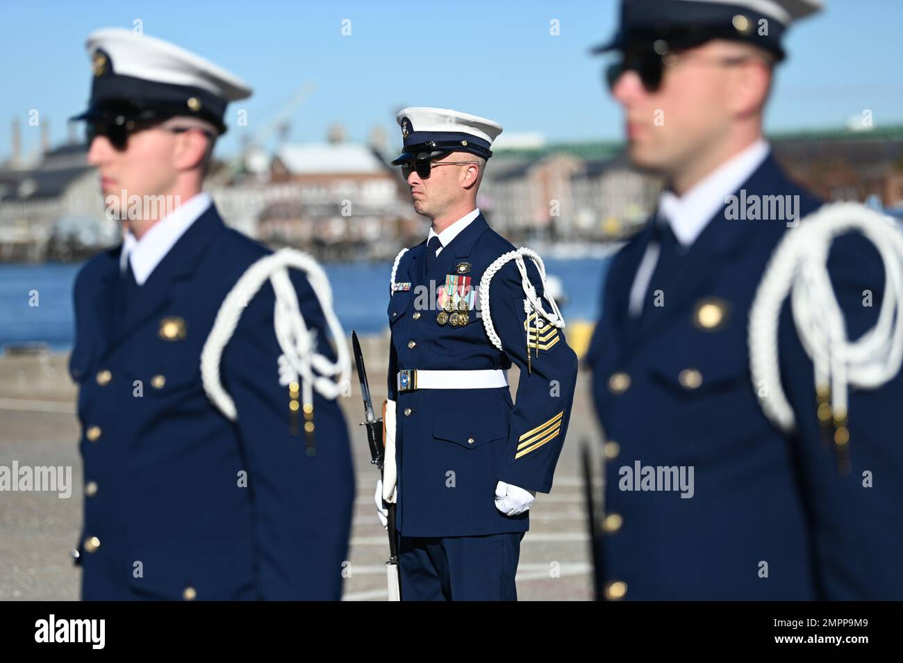 Members of the Coast Guard Ceremonial Honor Guard perform during the ...