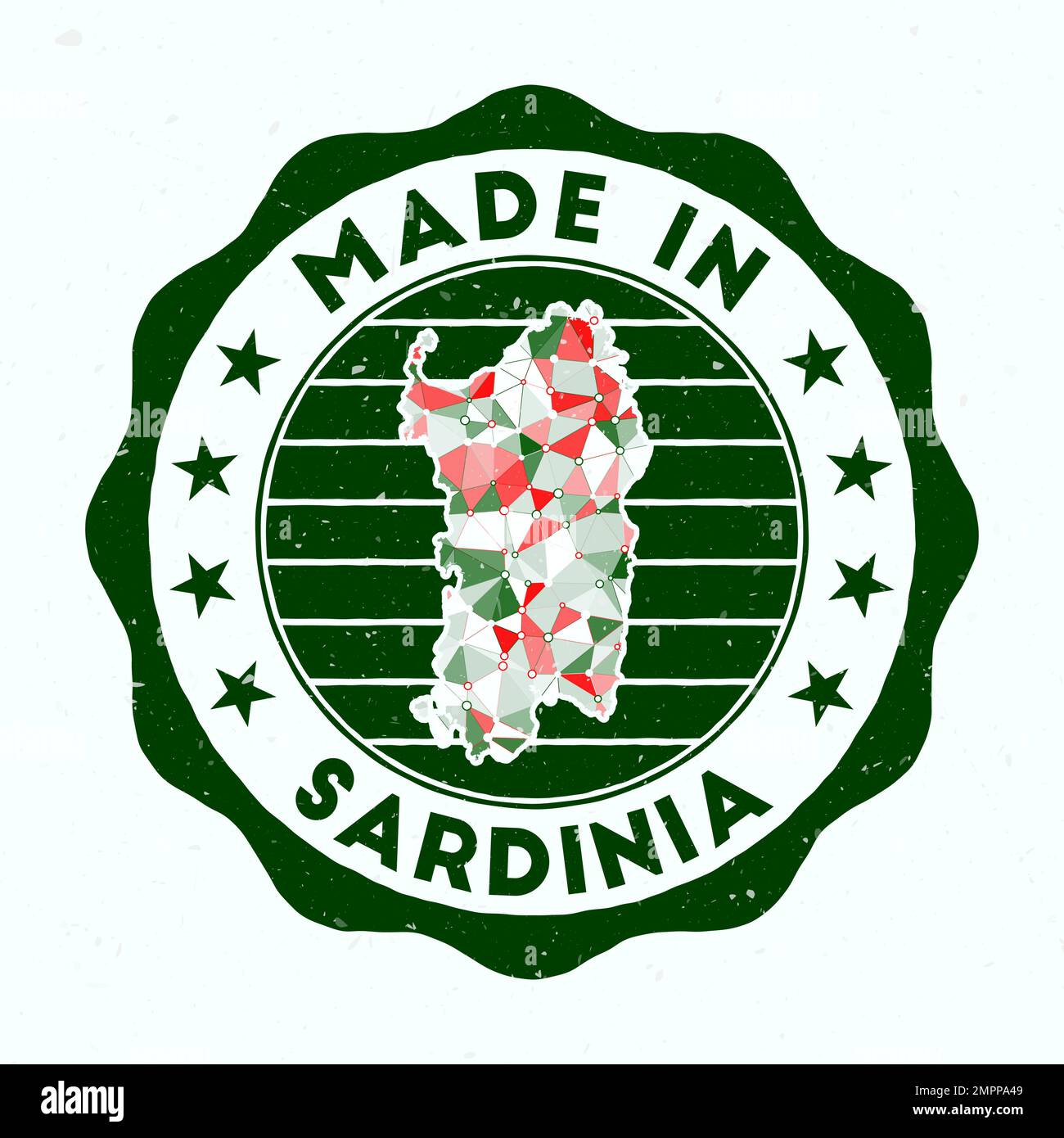 Made in Sardinia. Island round stamp. Seal of Sardinia with border ...