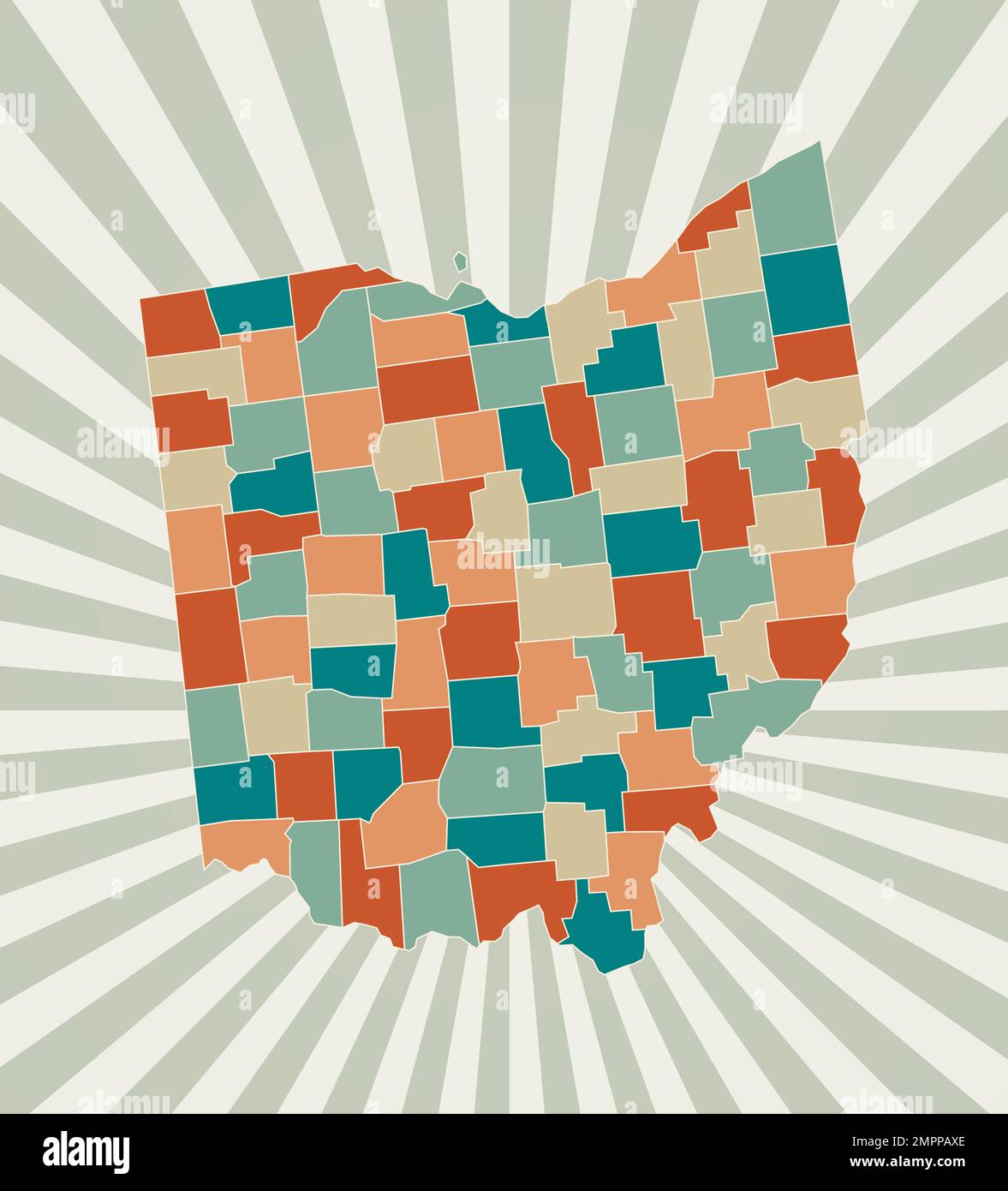 Ohio map. Poster with map of the US state in retro color palette. Shape ...