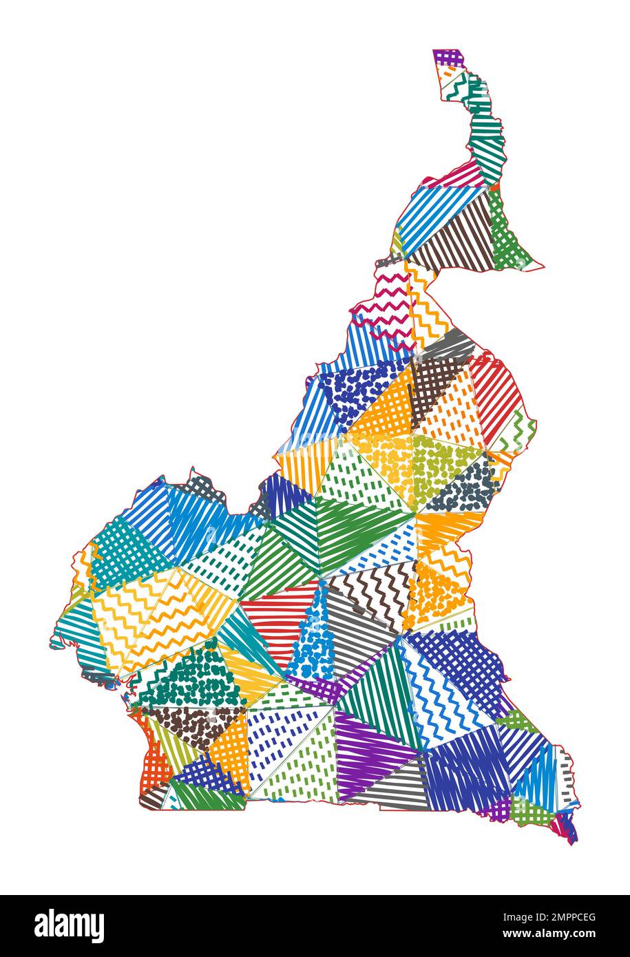 Kid style map of Cameroon. Hand drawn polygons in the shape of Cameroon ...