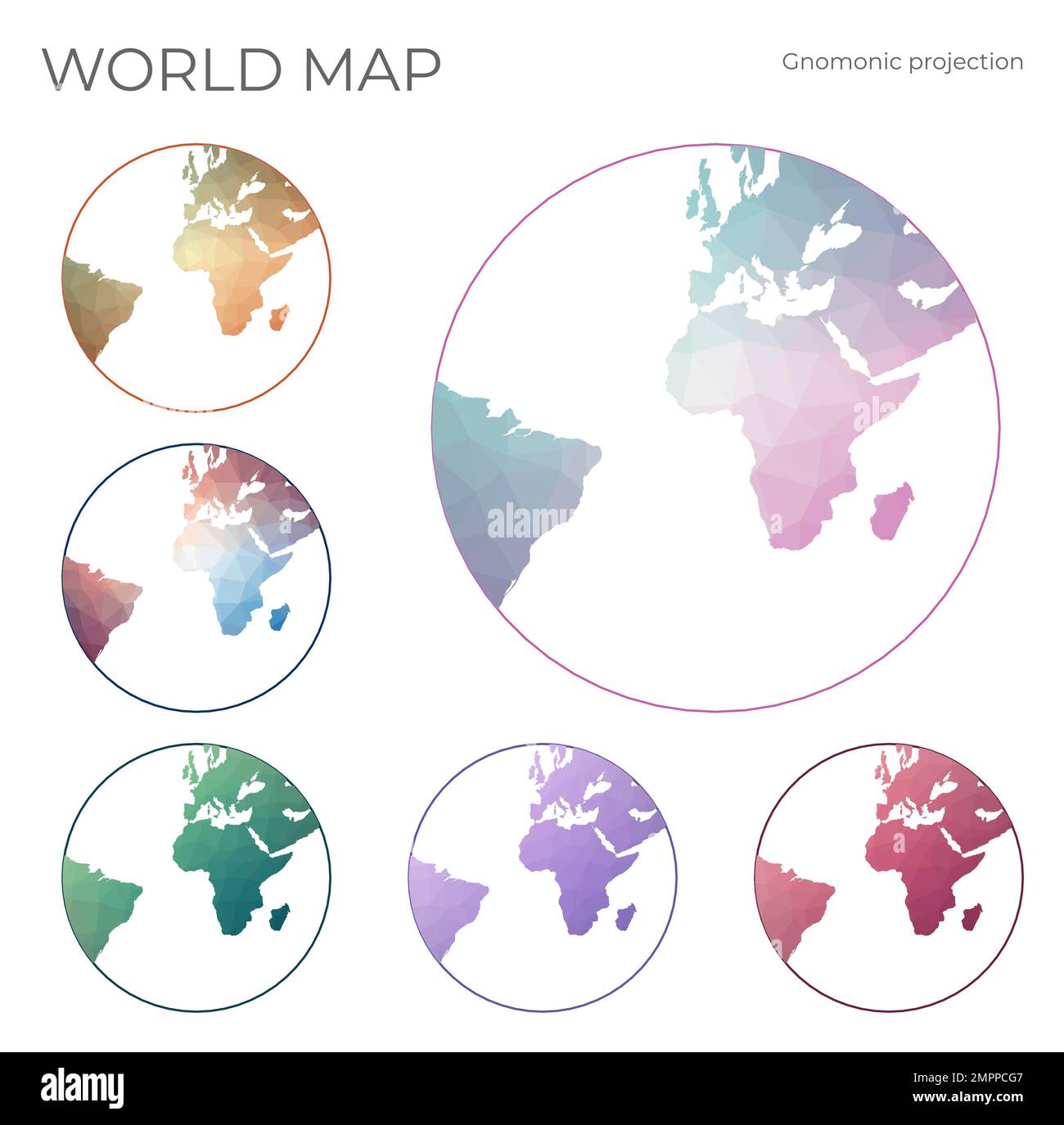 Low Poly World Map Set. Gnomonic projection. Collection of the world ...