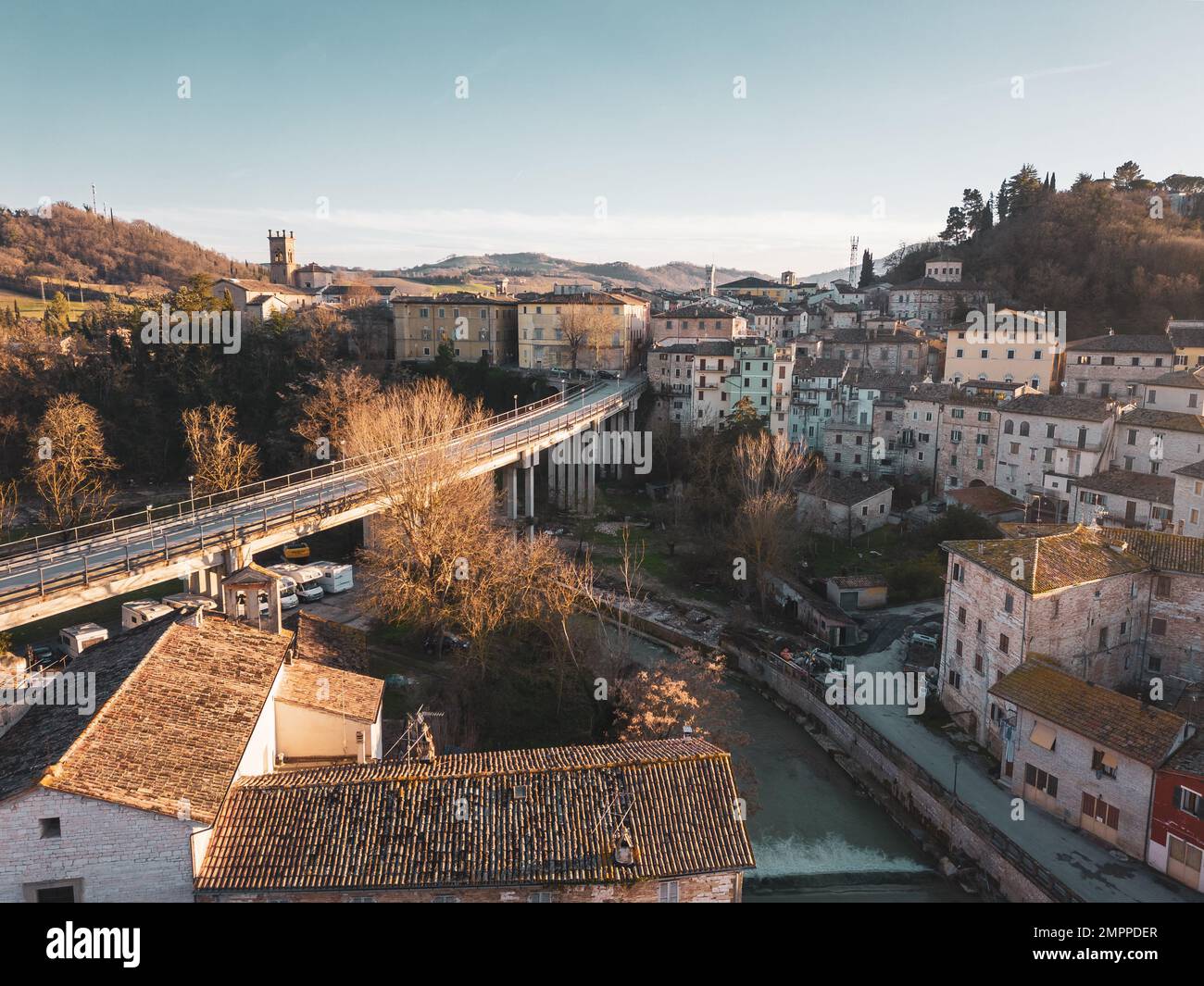 Italy, January 2023: aerial view of the medieval village of Pergola ...