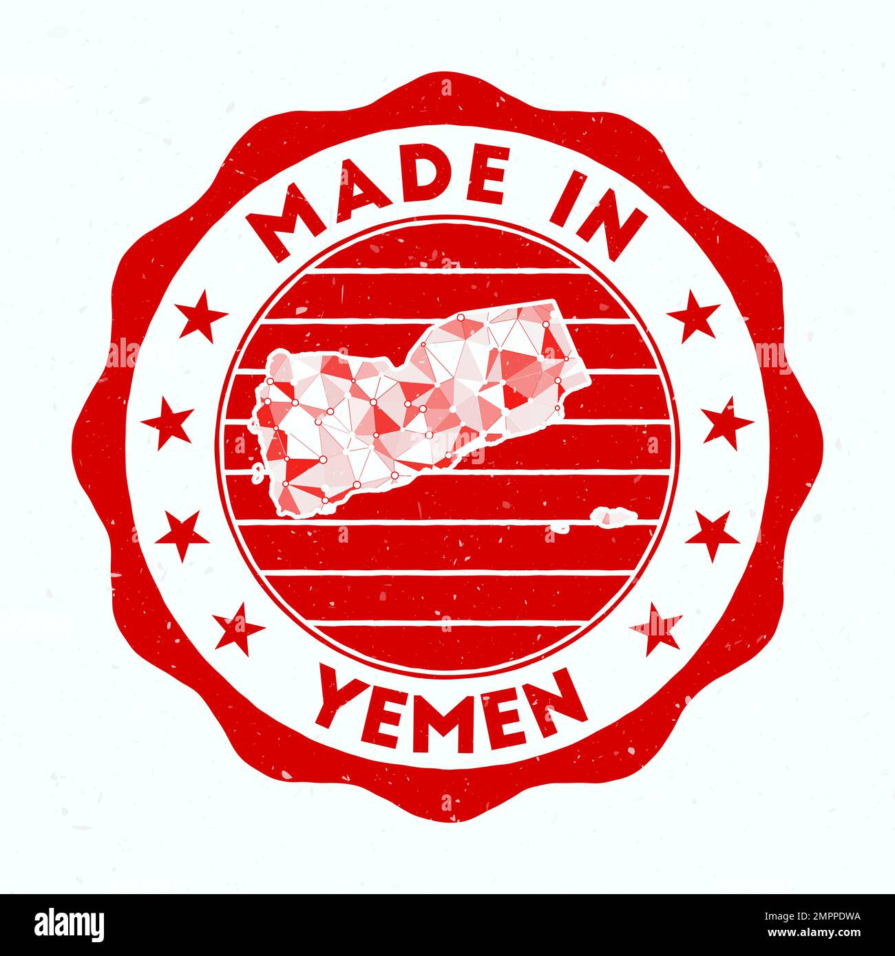 Made In Yemen. Country round stamp. Seal of Yemen with border shape ...