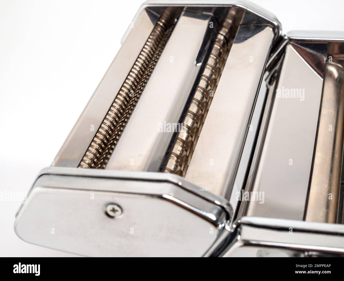 Hand machine for rolling out dough and pasta. Noodle cutter. Chrome ...