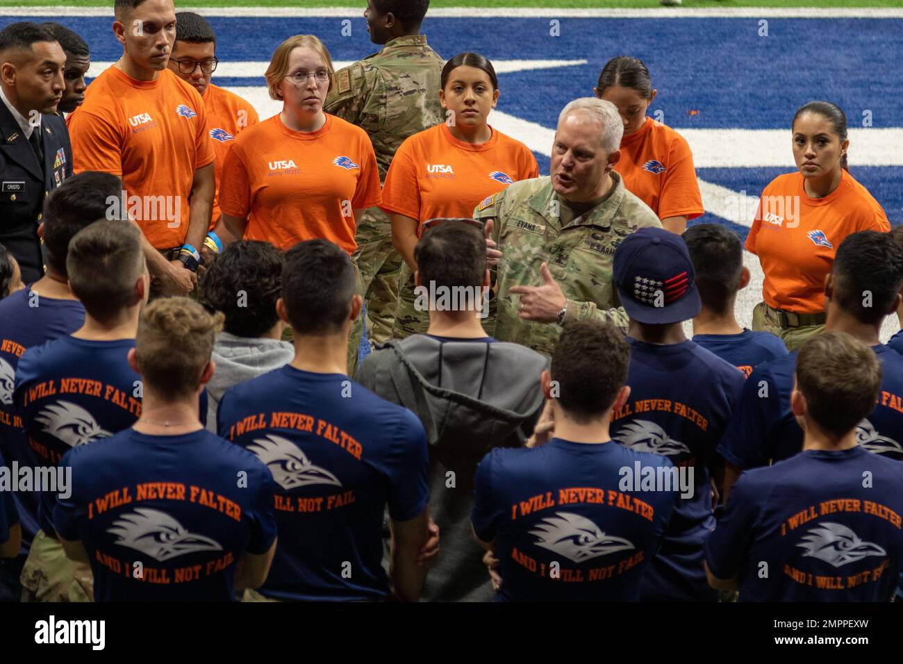 U.S. Army Lt. Gen. John R. Evans speaks to University of Texas at San Antonio Reserve Officers ...
