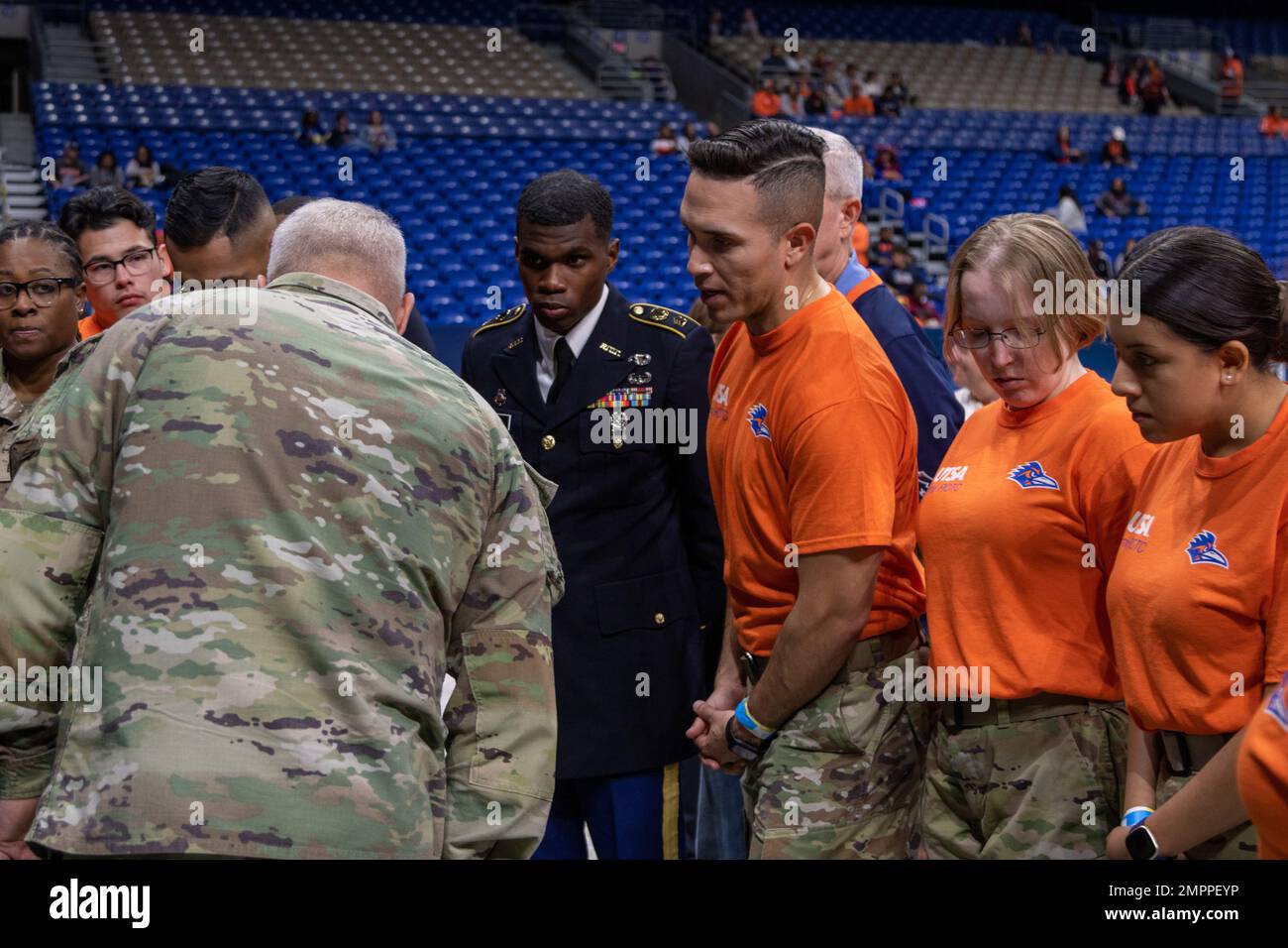 U.S. Army Lt. Gen. John R. Evans listens to University of Texas at San ...
