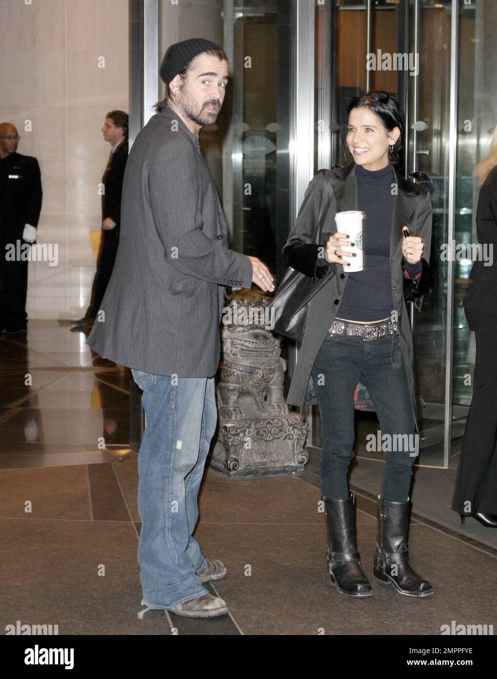 Exclusive!! Colin Farrell chats with his sister, Claudine as they leave ...