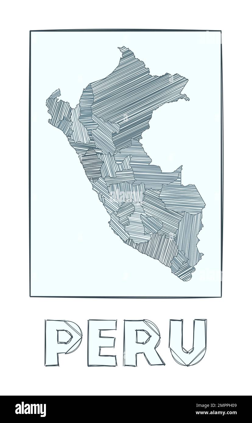 Sketch map of Peru. Grayscale hand drawn map of the country. Filled ...