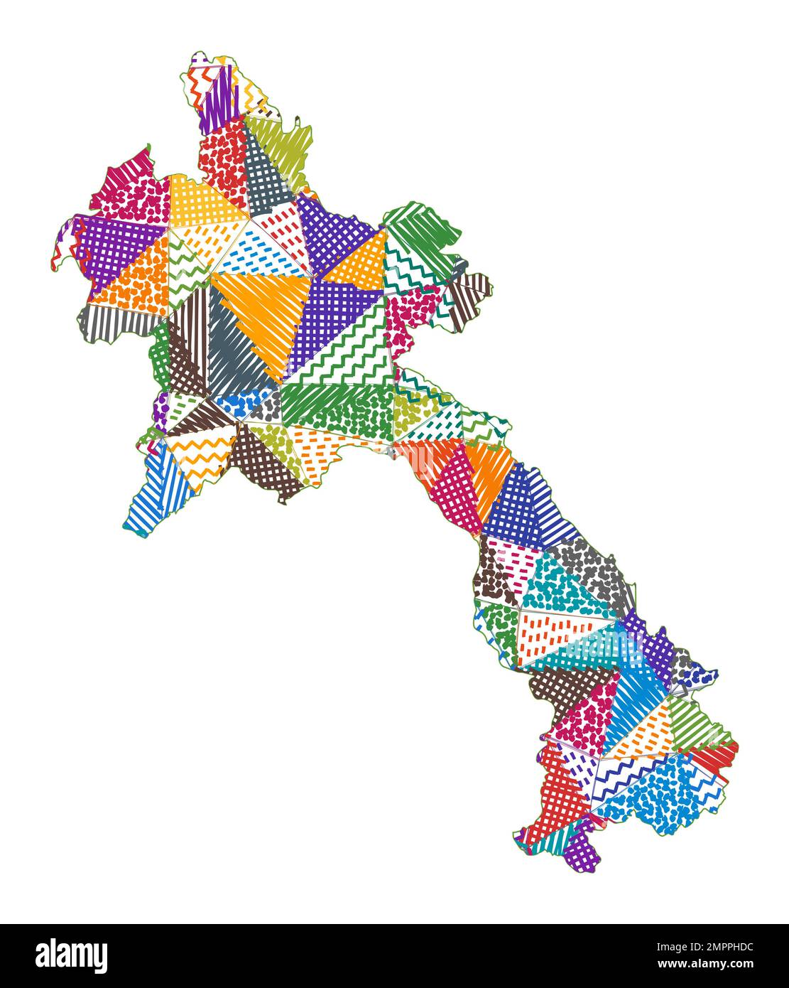 Kid style map of Laos. Hand drawn polygons in the shape of Laos. Vector ...