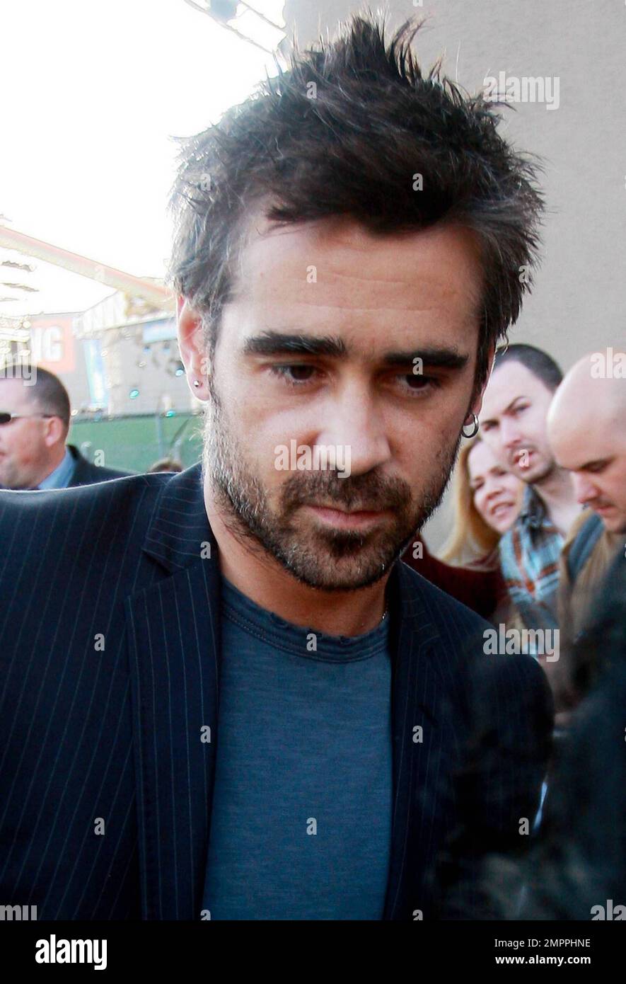 Irish bad boy, actor Colin Farrell arrives via the back door at the ...