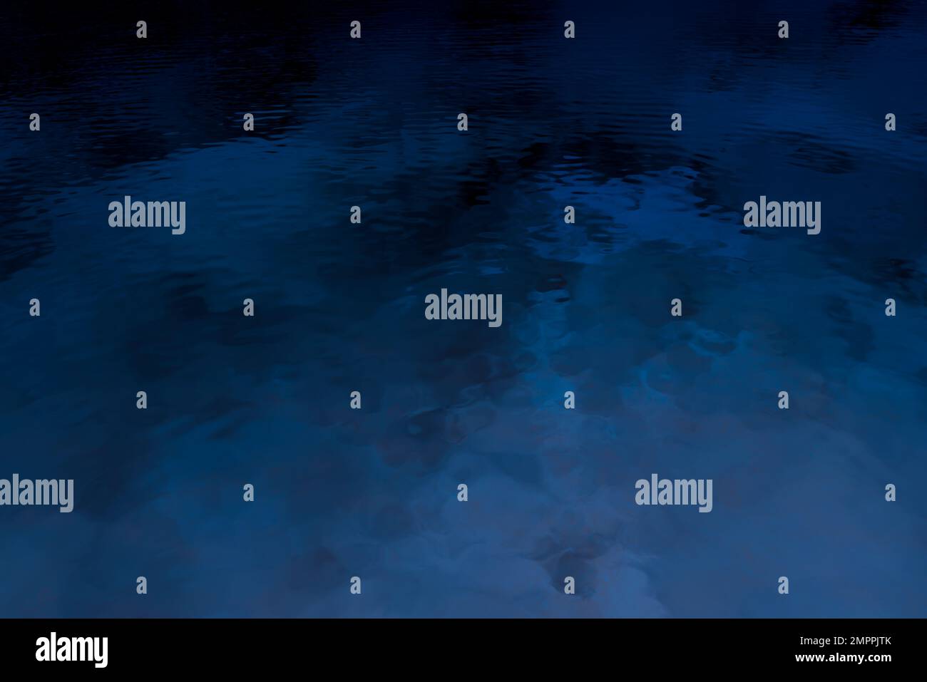 Abstract photo of a glowing water surface with dark blue neon light ...