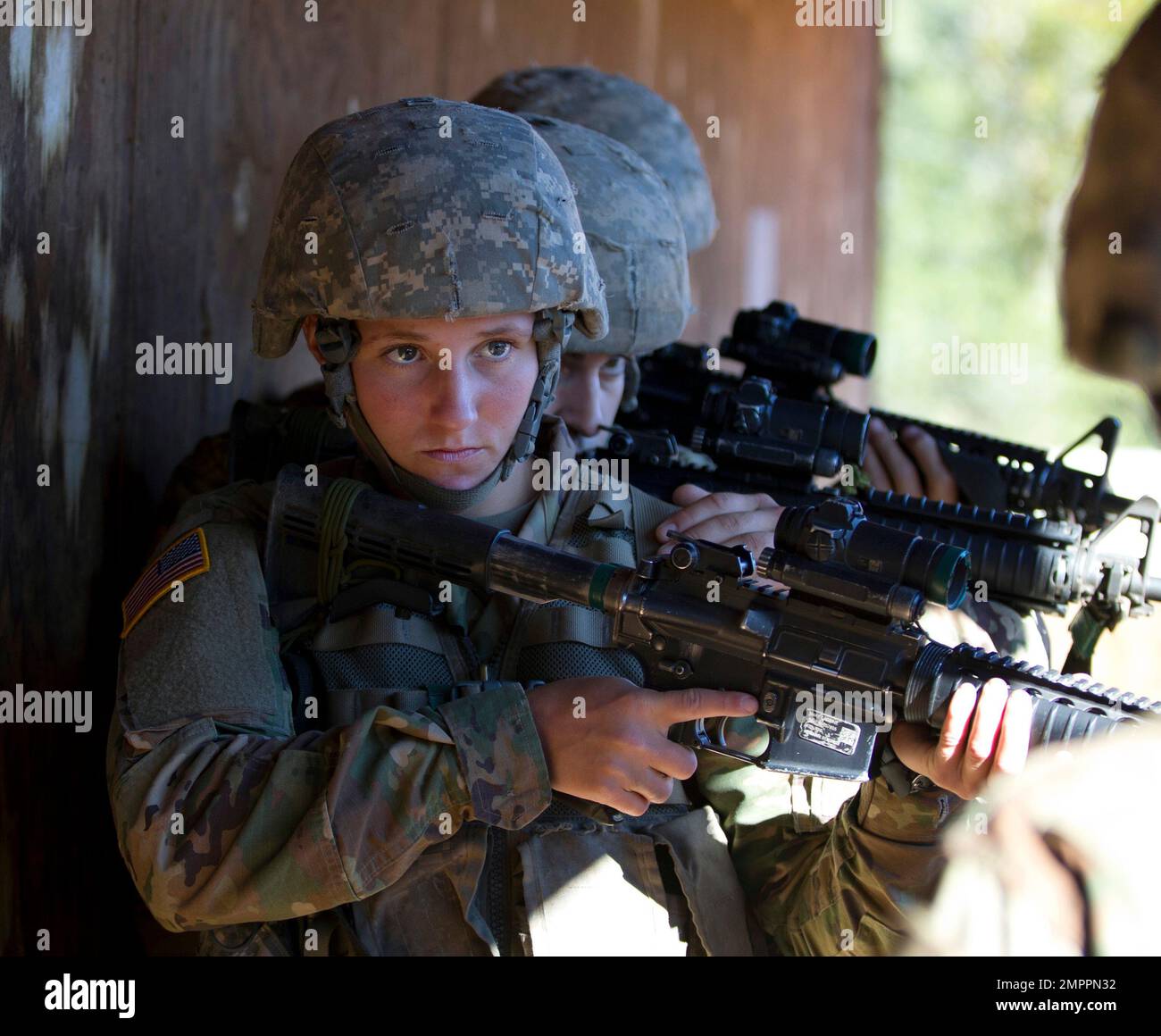 In this Oct. 4, 2017, photo, a female U.S. Army recruit practices ...