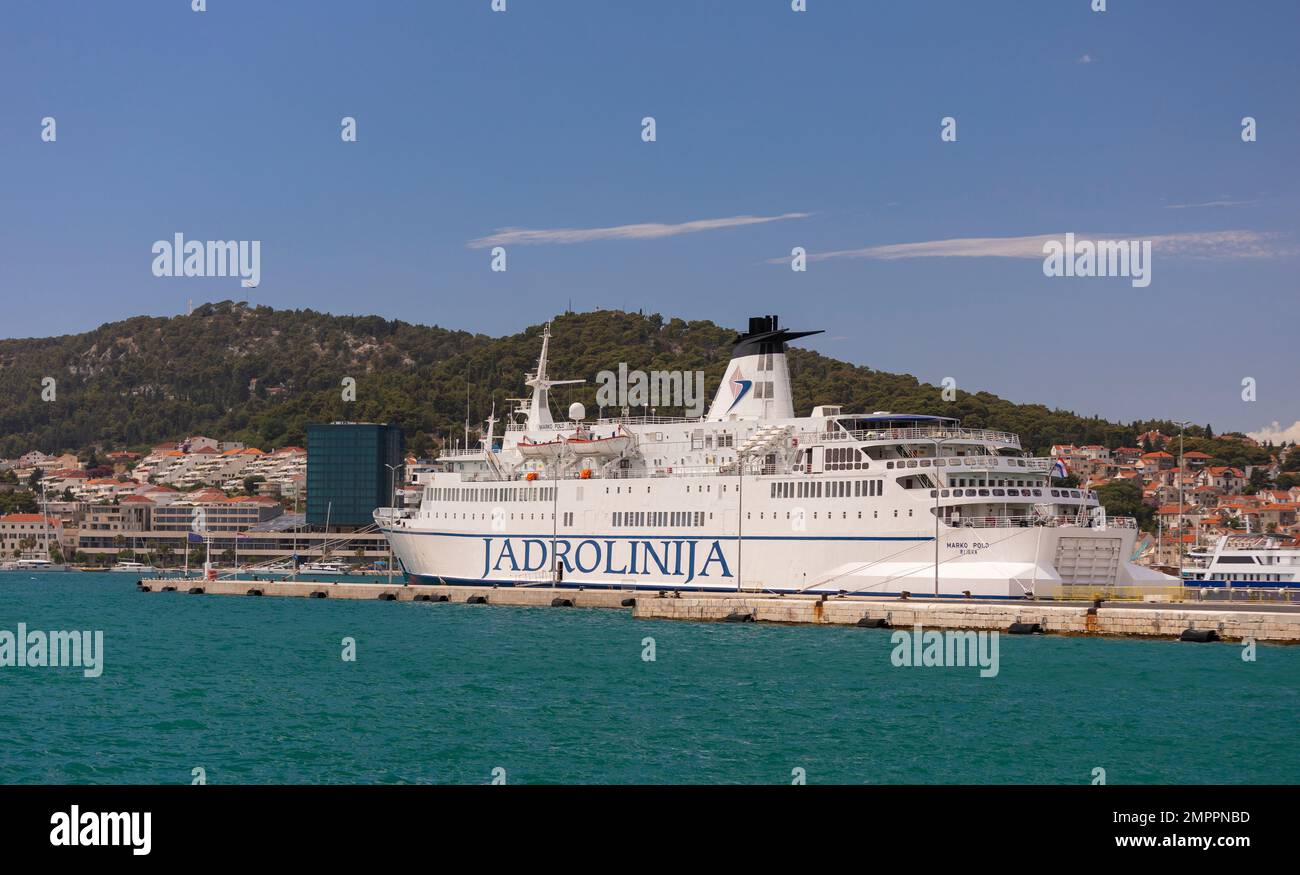 SPLIT, CROATIA, EUROPE - Jadrolinija ferry boat docked in Split marina ...