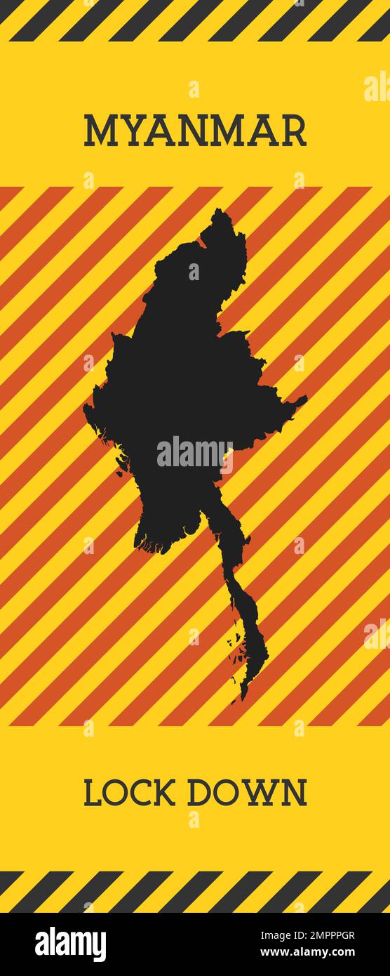 Myanmar Lock Down Sign. Yellow country pandemic danger icon. Vector ...